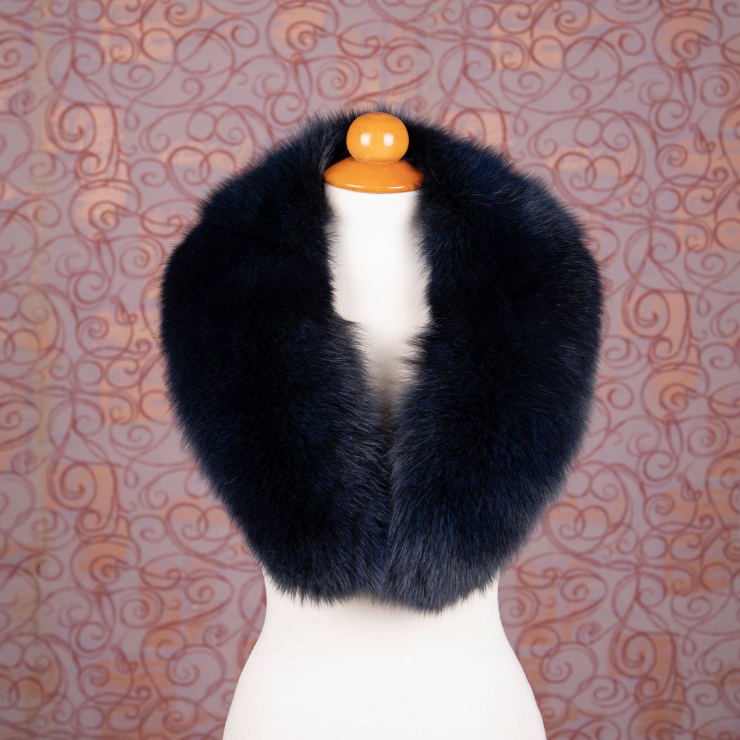 Real Fox Fur Collar in Blue-black Color Detachable Wrap Women Winter - Etsy
