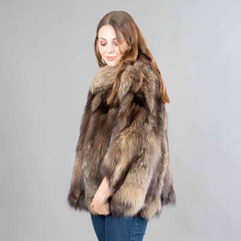 Genuine Fox Fur Cape Coat in Brown Color With A Fluffy Fur Collar - Etsy
