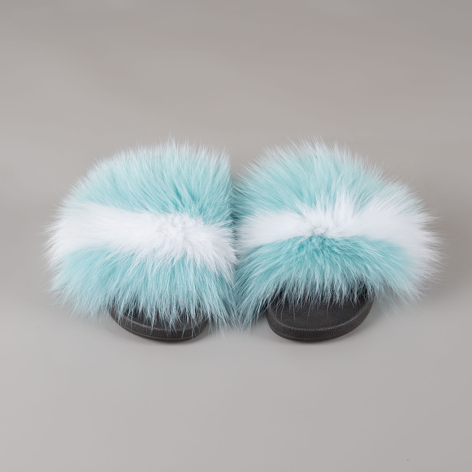 Fox Fur Slides in Ciel White Color Fluffy Fur - Etsy