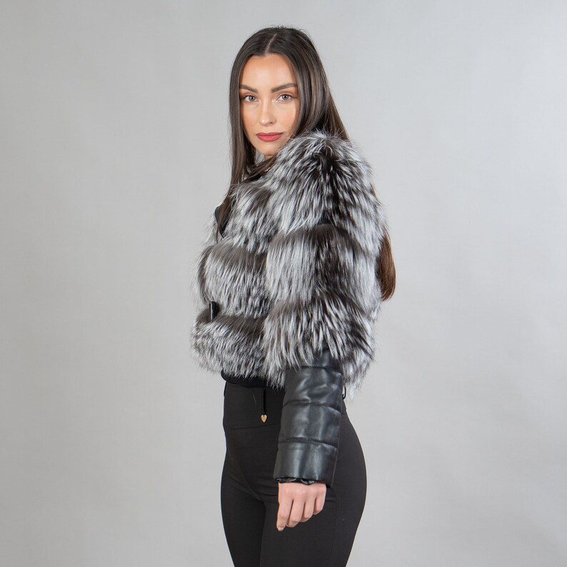 Silver Short Fox Fur Jacket With Leather - Etsy