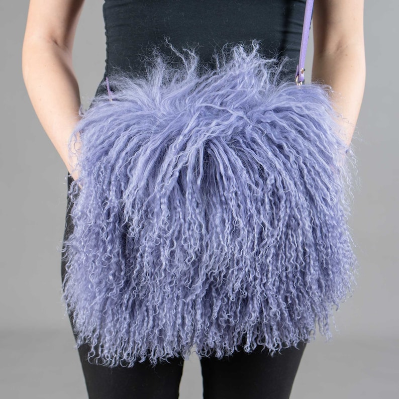 Purple Mongolian Sheepskin Fur Shoulder Bag & Hand Muff - Etsy
