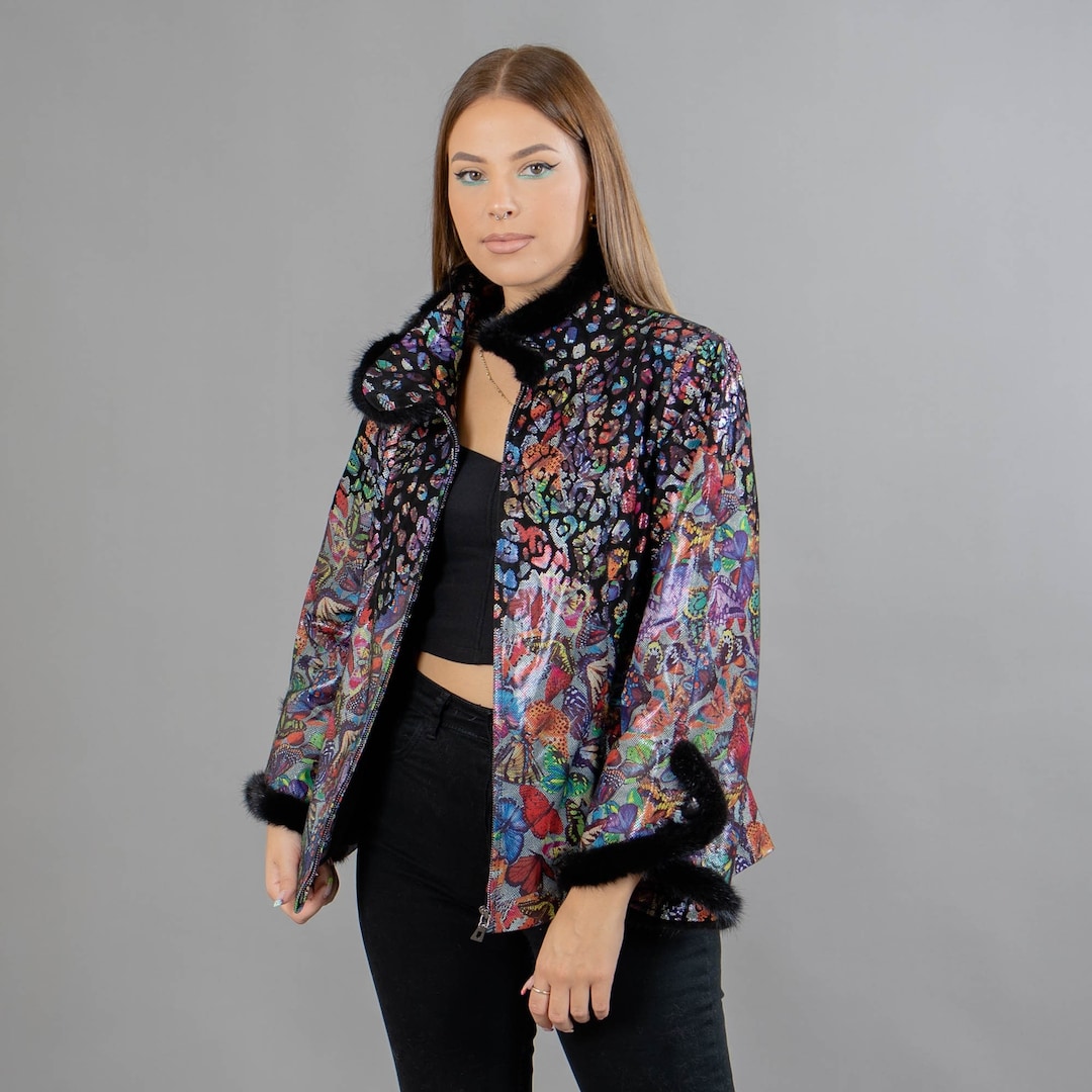 Colorful Leather Jacket With Real Mink Fur Details - Etsy