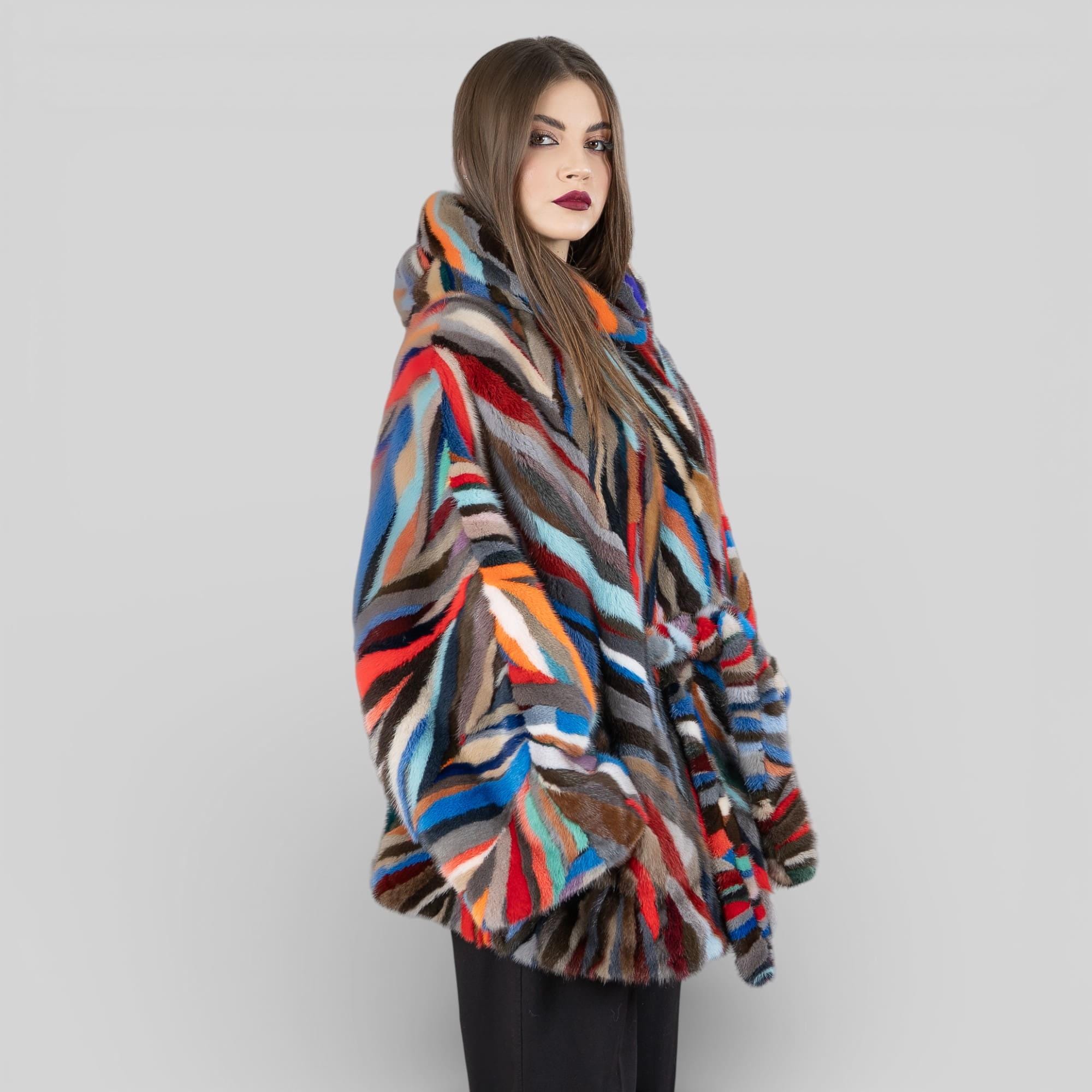 Multicolor Mink Fur Cape With Hood and Matching Waist Belt - Etsy