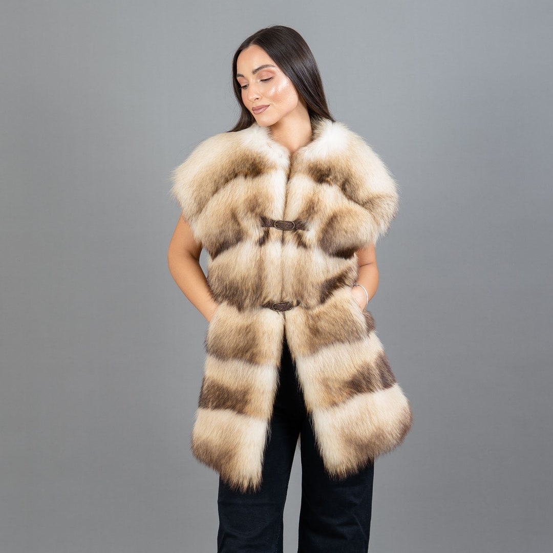 Raccoon Fur Vest in Beige Color Women's Fur Vest - Etsy