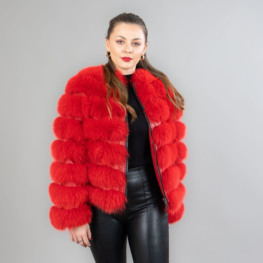 Red Fox Fur Jacket With Leather Details - Etsy