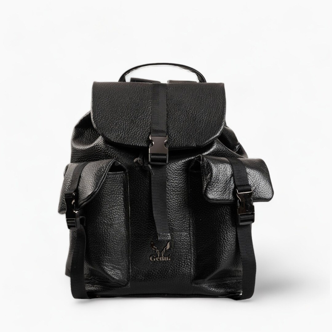 Leather Backpack in Black Color for Women and Men With A Clip Closure ...