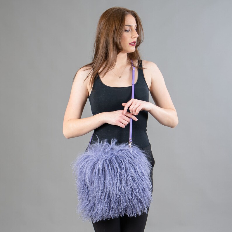 Purple Mongolian Sheepskin Fur Shoulder Bag and Hand Muff Fur - Etsy