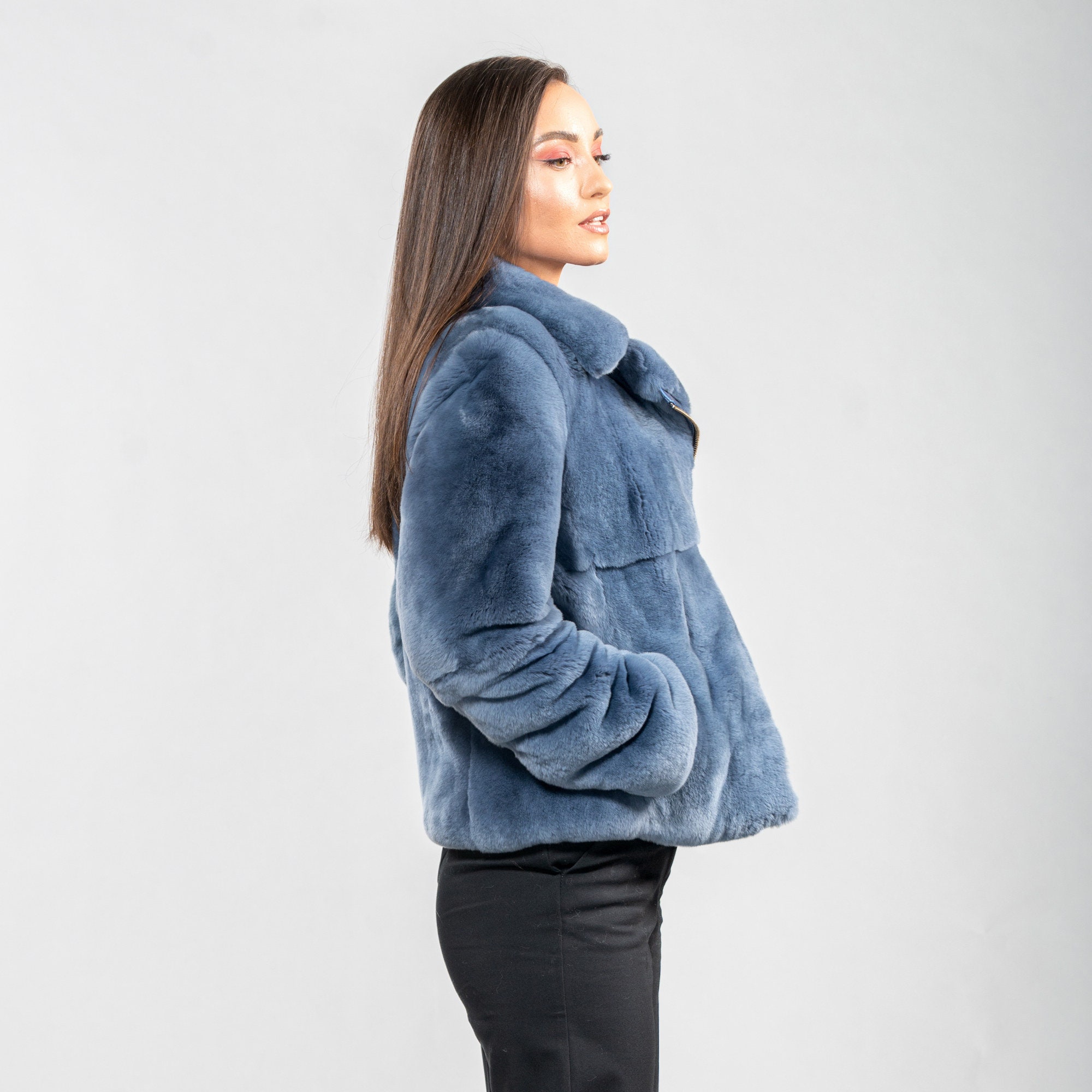 Rex Rabbit Fur Jacket in Blue Color - Etsy