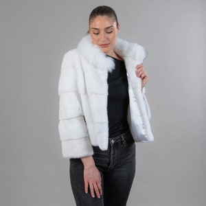 White Short Mink Fur Jacket With Fox Fur Details - Etsy