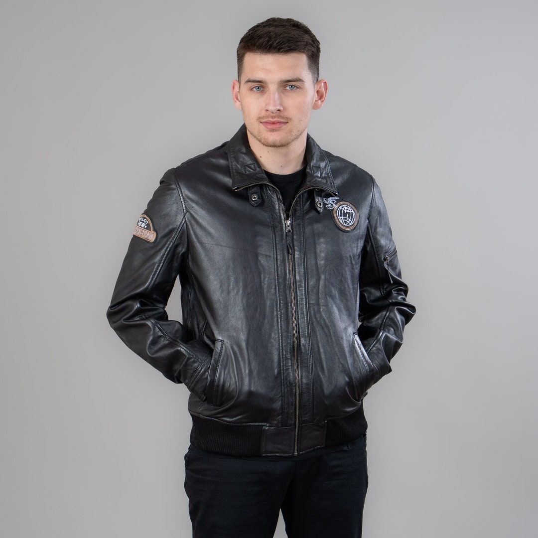 Pilot Leather Jacket in Black Color - Etsy