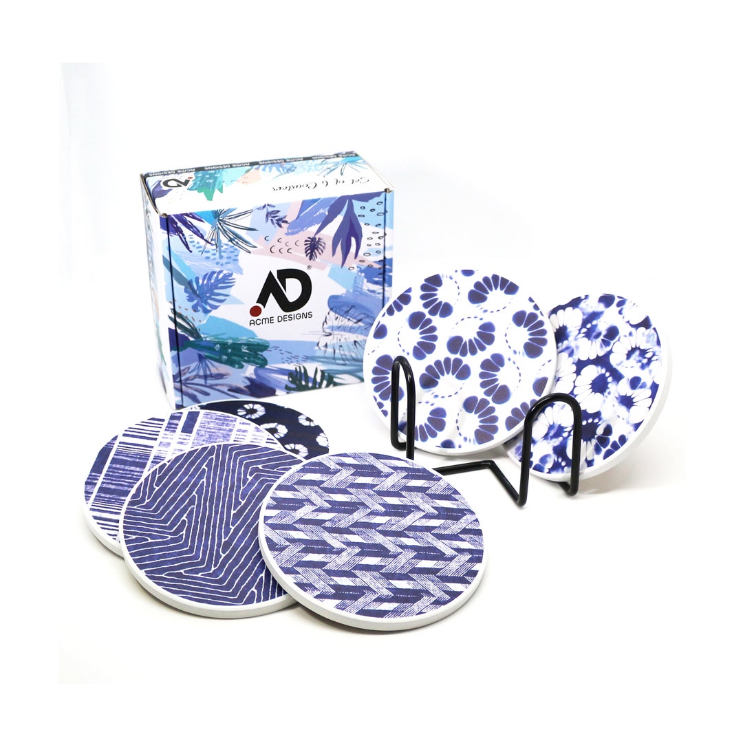 Set of 6 Drink Coasters Absorbing Round Ceramic Stone Coaster - Etsy