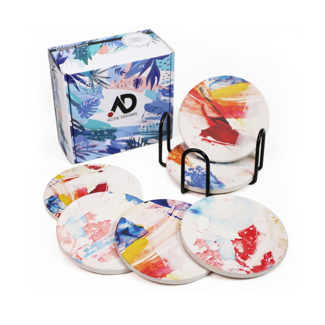 Absorbent Ceramic Stone Drink Coaster HOLDER Set Abstract - Etsy