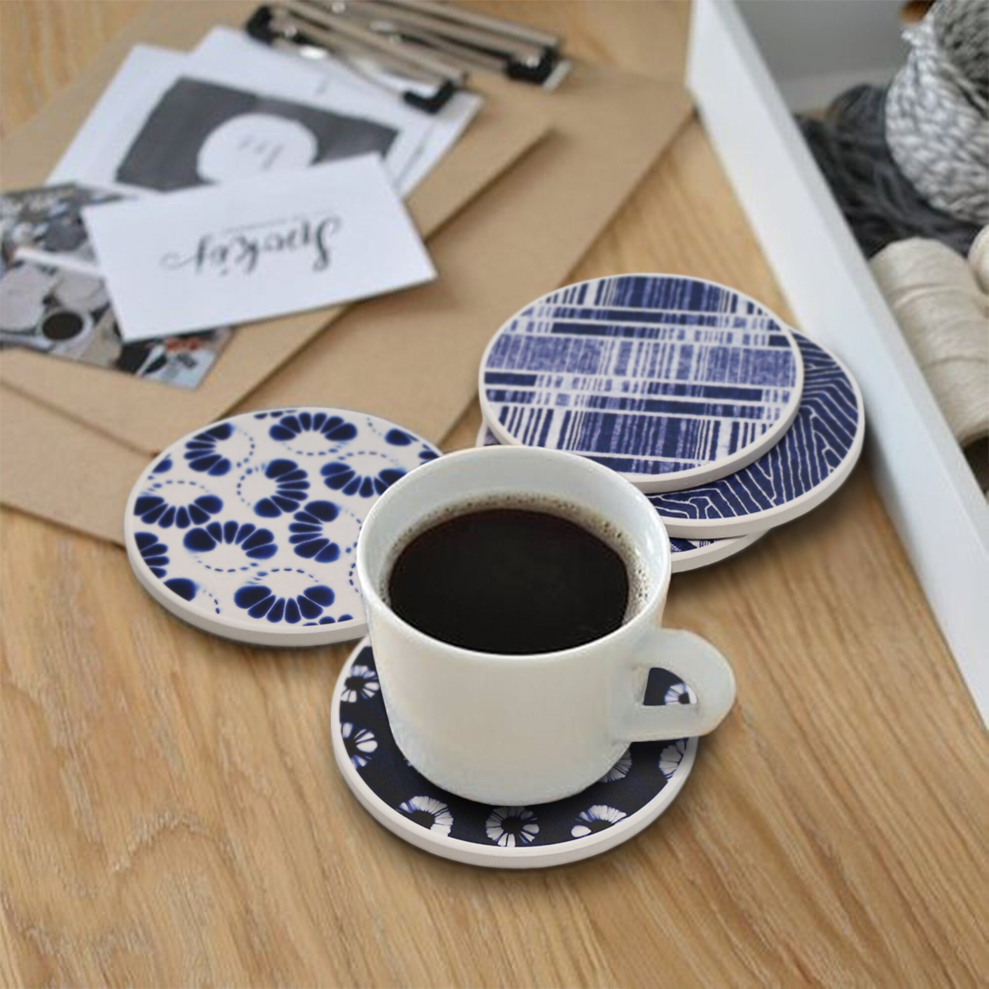 Set of 6 Drink Coasters Absorbing Round Ceramic Stone Coaster - Etsy