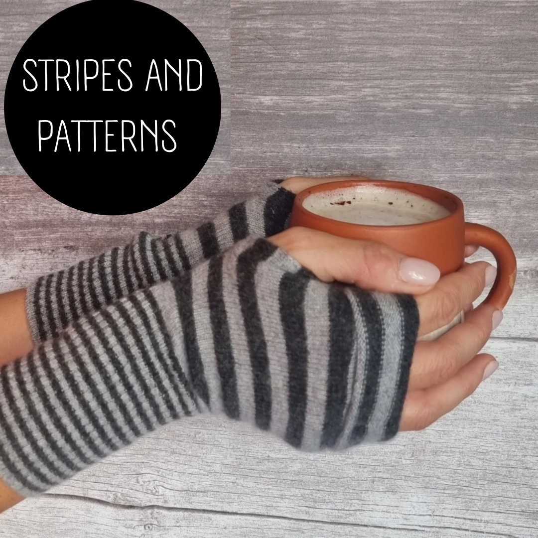 Recycled Cashmere Fingerless Gloves in "one of a Kind" Stripes ...