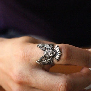 Owl in Flight Ring, Silver Open Wings Owl Ring, Animal Inspired Ring ...
