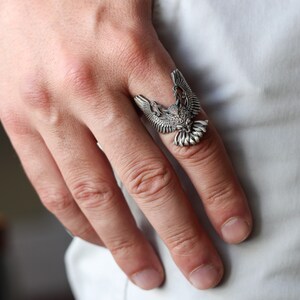 Owl in Flight Ring, Silver Open Wings Owl Ring, Animal Inspired Ring ...
