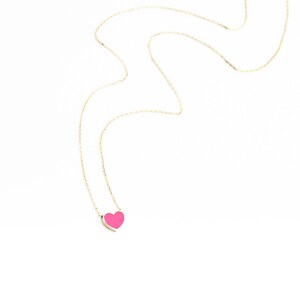 Minimalist Pink Heart Charm Necklace, Pink Heart Necklace for ...