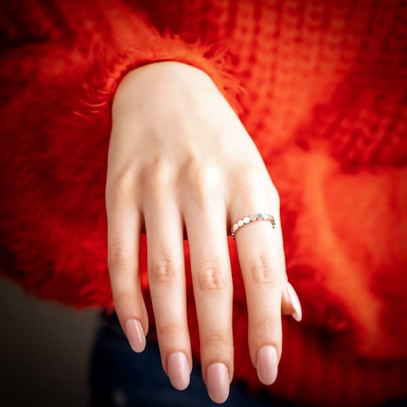 14K Solid Gold Flat Bead Ring Simple Dottie Ring Dainty Flat - Etsy