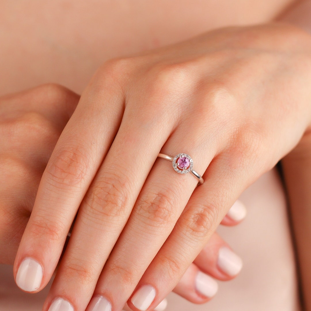 14k Gold Pink Sapphire Engagement Ring, Dainty Sapphire Ring for Women ...
