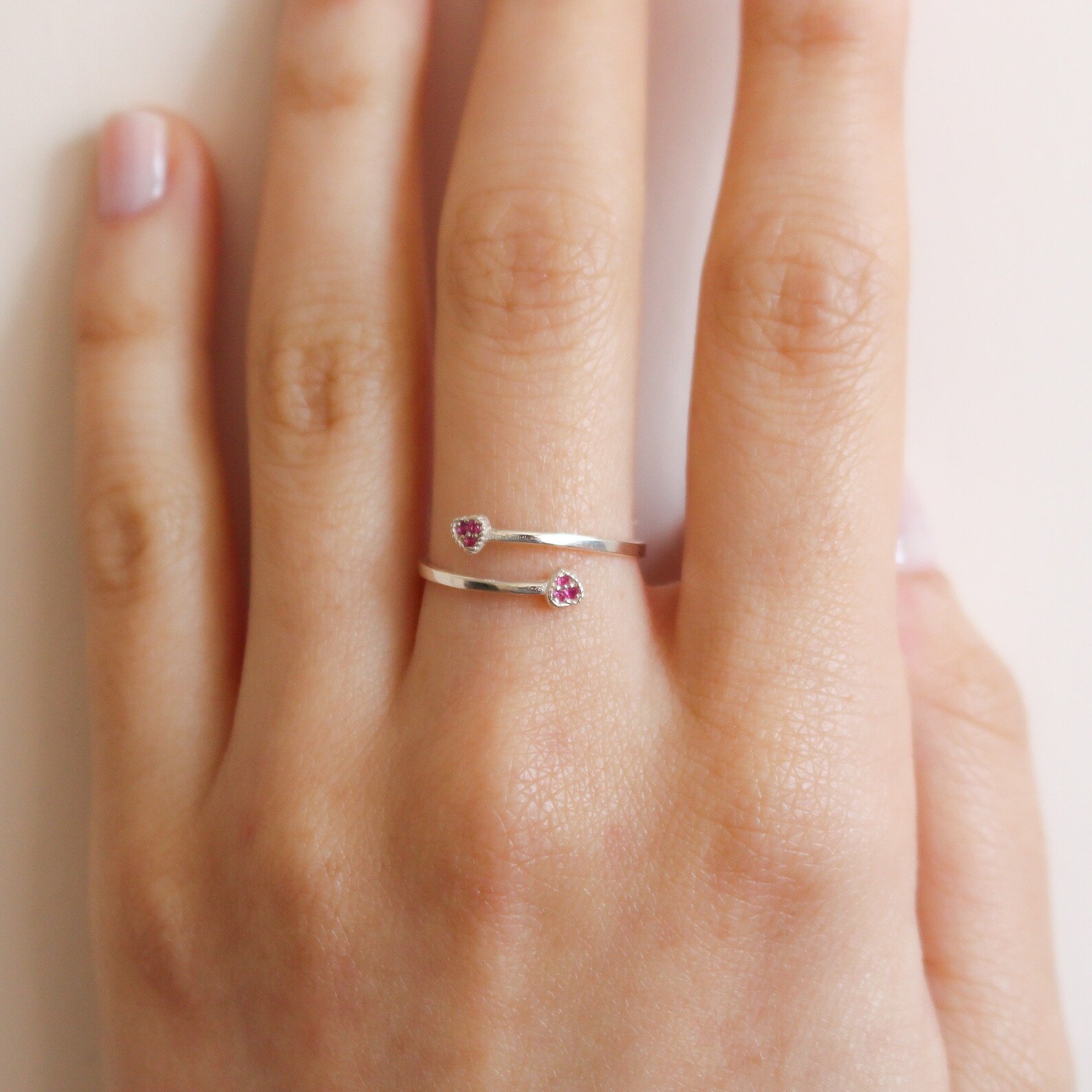 Double Two Heart Open Ruby Promise Ring for Her Dainty Open - Etsy