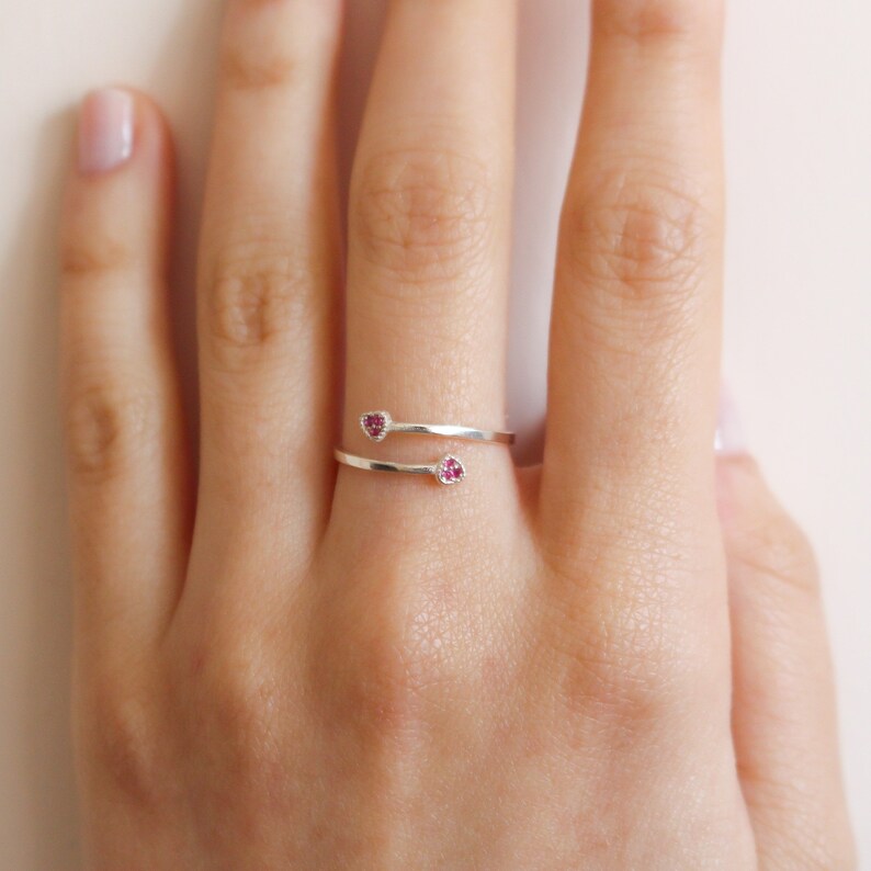 Double Two Heart Open Ruby Promise Ring for Her Dainty Open - Etsy
