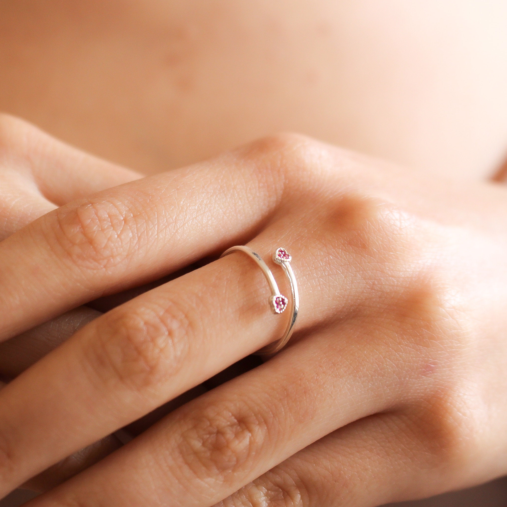 Double Two Heart Open Ruby Promise Ring for Her Dainty Open - Etsy