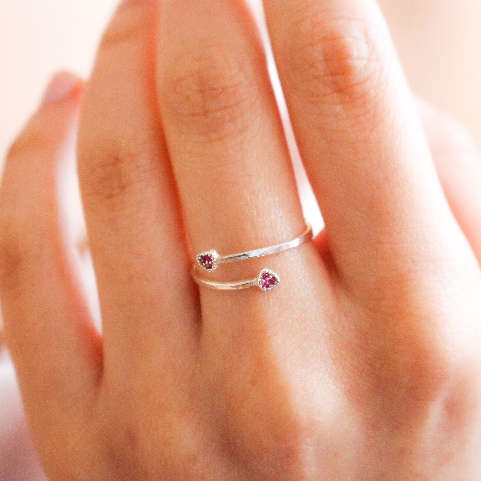 Double Two Heart Open Ruby Promise Ring for Her Dainty Open - Etsy