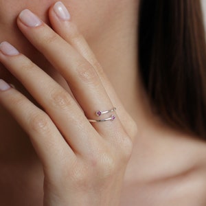 Double Two Heart Open Ruby Promise Ring for Her, Dainty Open Heart Ring ...