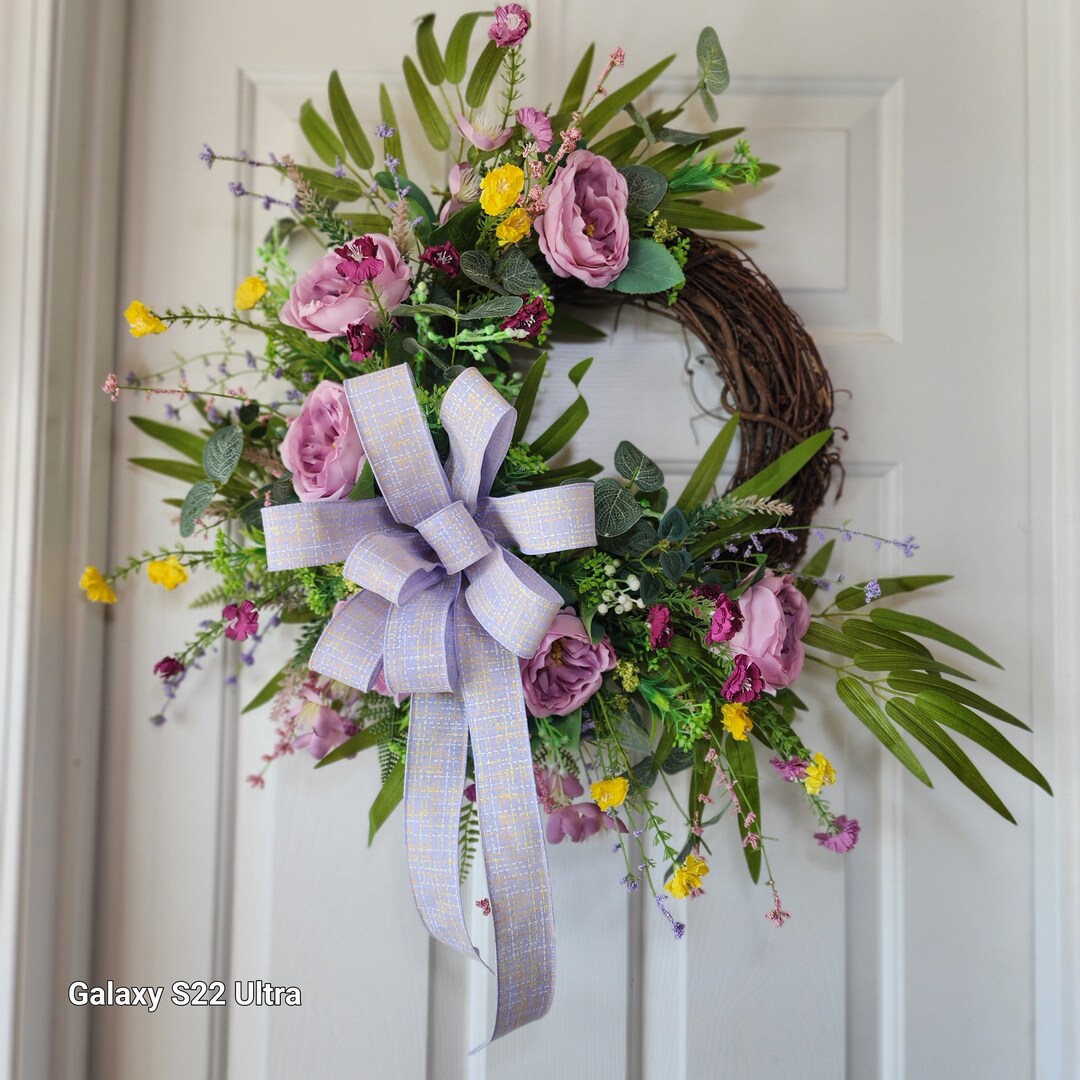 Custom Spring Wreath, Twig Base Wreath for Front Door, Mother's Day ...