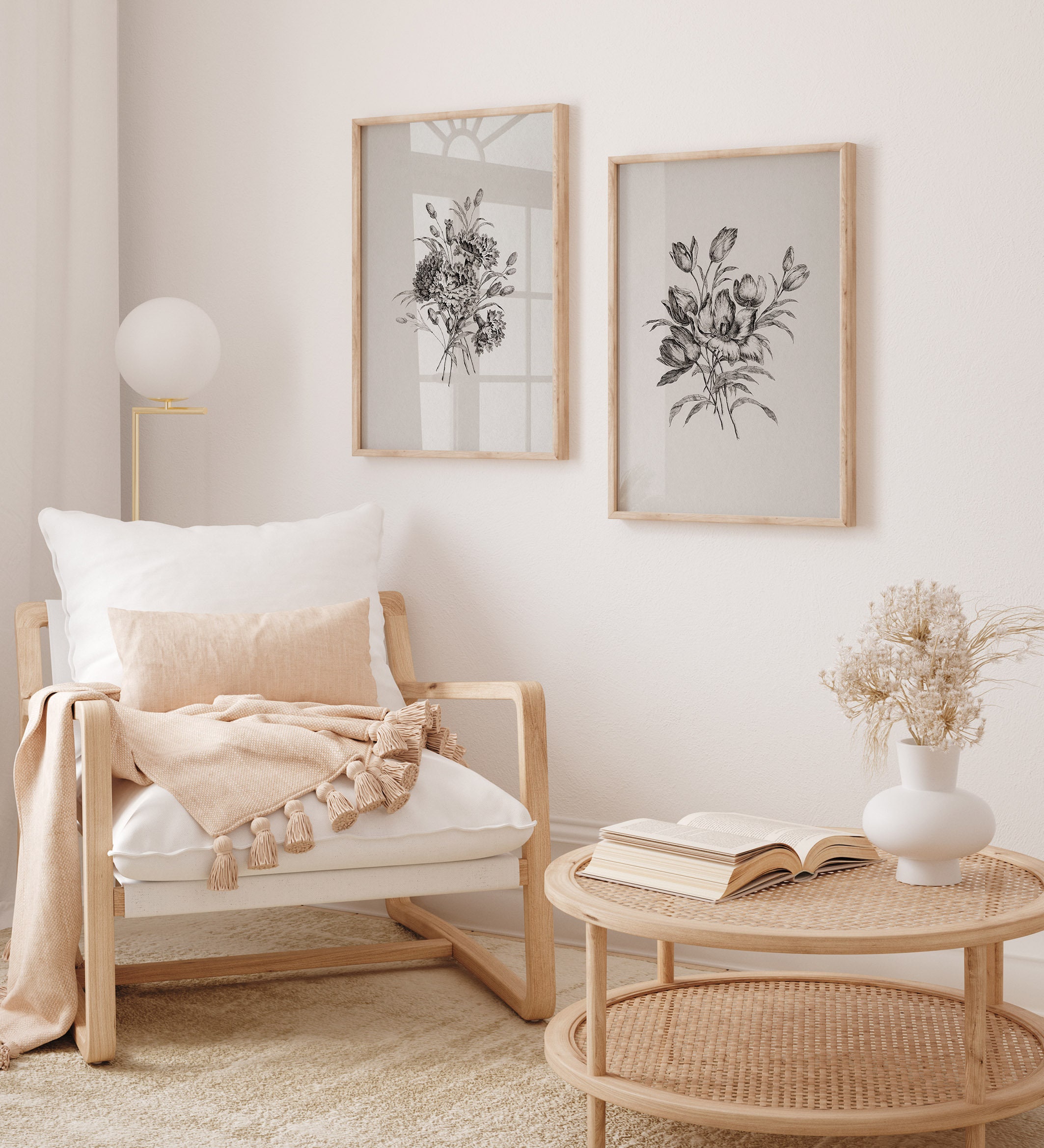 Vintage Floral Print Set,flower Print Wall Art,flower Sketch Wall Art ...