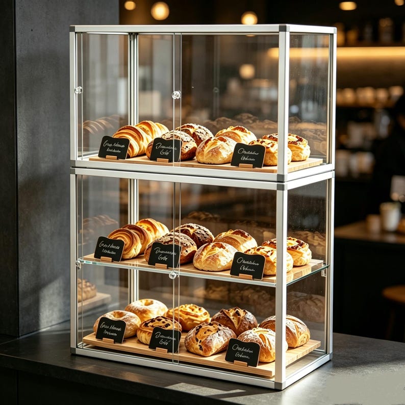Bakery Counter Acrylic Display Case, Metal Framed Clear Pastry Bread ...