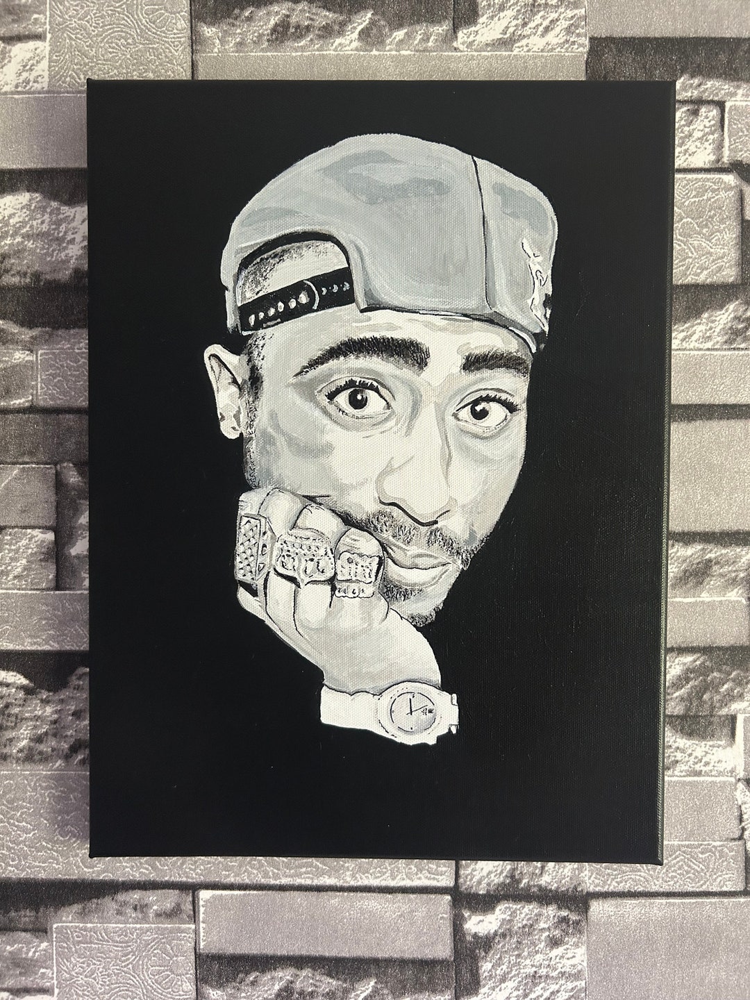 Tupac Shakur 2pac Rap Legend. Music Icon. A3 Sized Stretch Canvas Hand ...