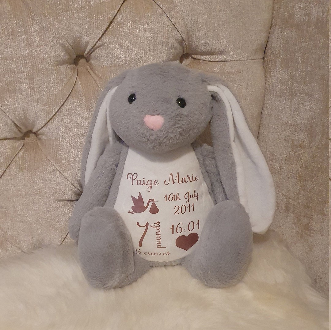 Personalised Birth Stat Bunny, Personalised Bunny Teddy, Birth ...