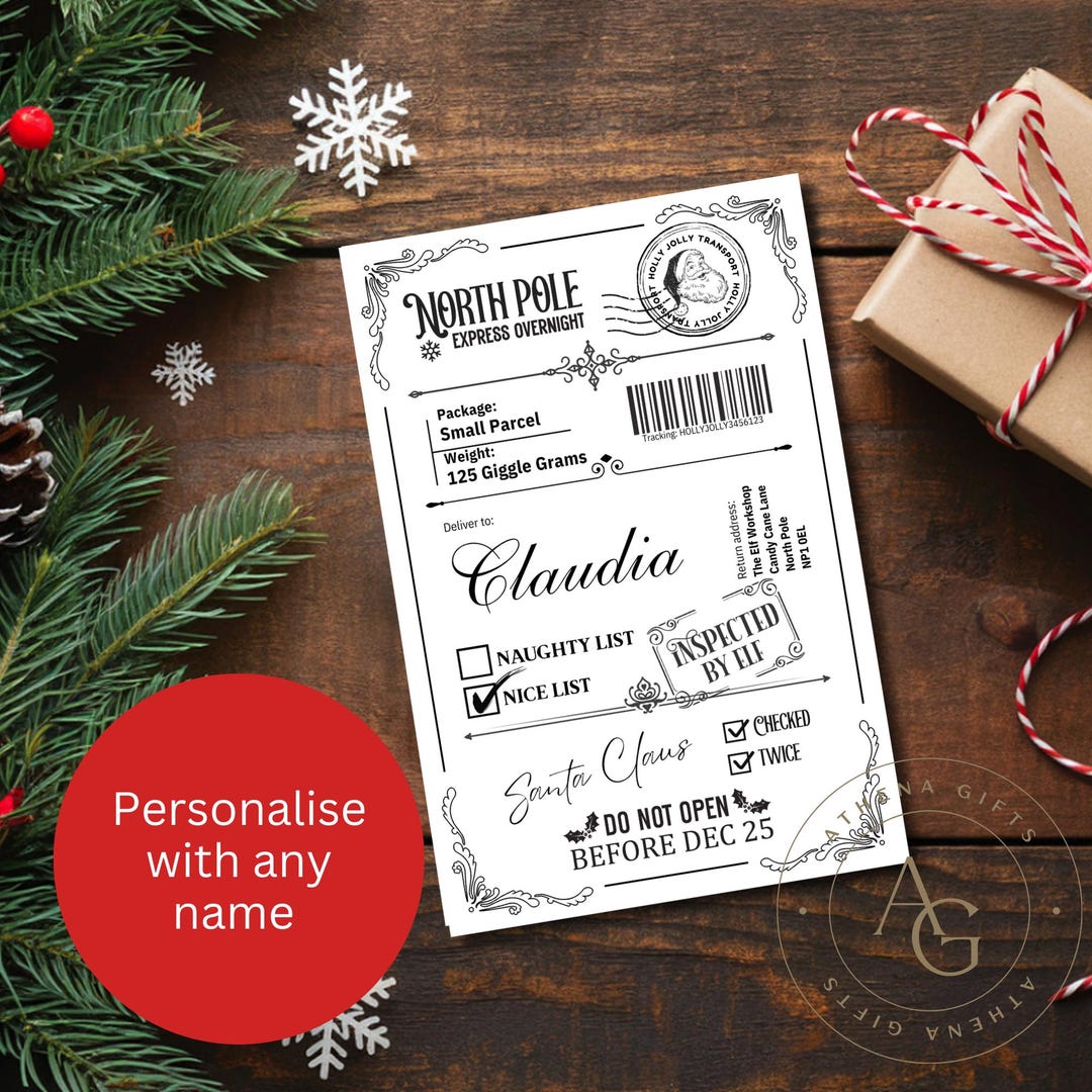Personalised Santa Postage Label, Magical Christmas Mail, North Pole ...