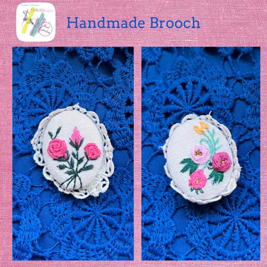 Handmade Floral Embroidered Brooch Set: Oval Pin Brooches - Etsy