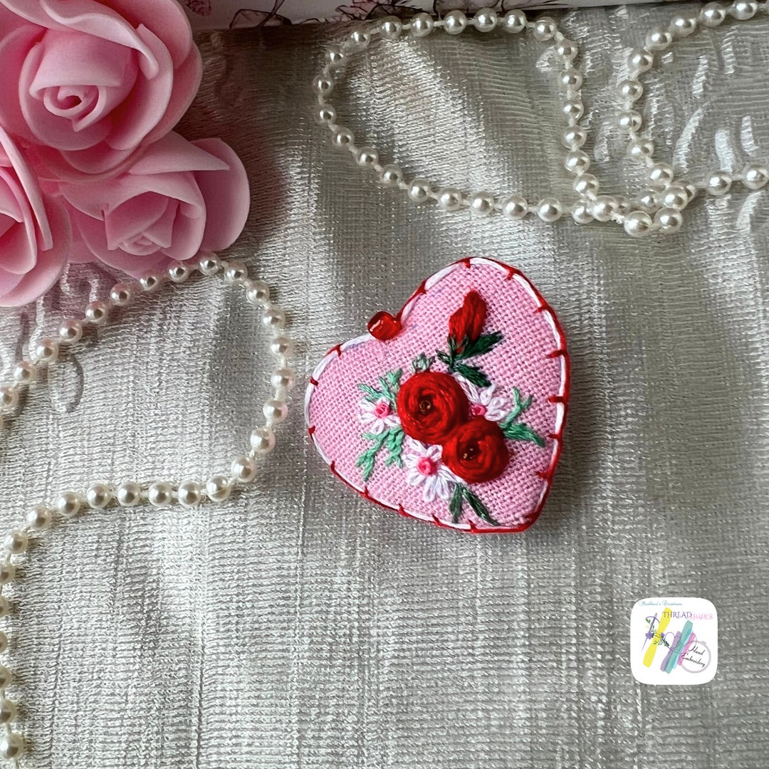 Hand Embroidered Brooch, Floral Design Brooch, Valentine’s Day Gift ...