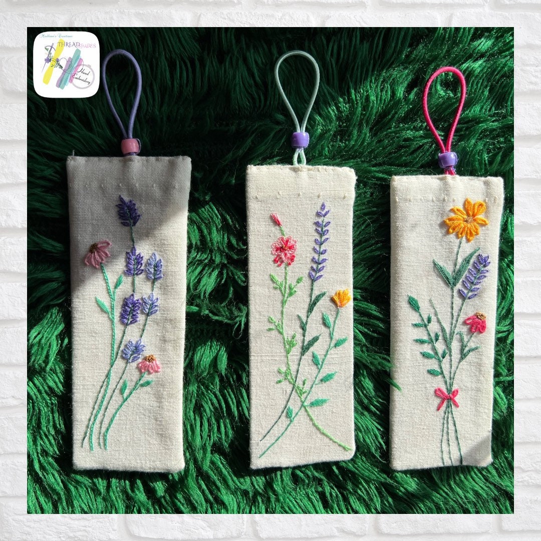 Handmade Floral Embroidered Bookmark: Cotton Reader Gift - Etsy