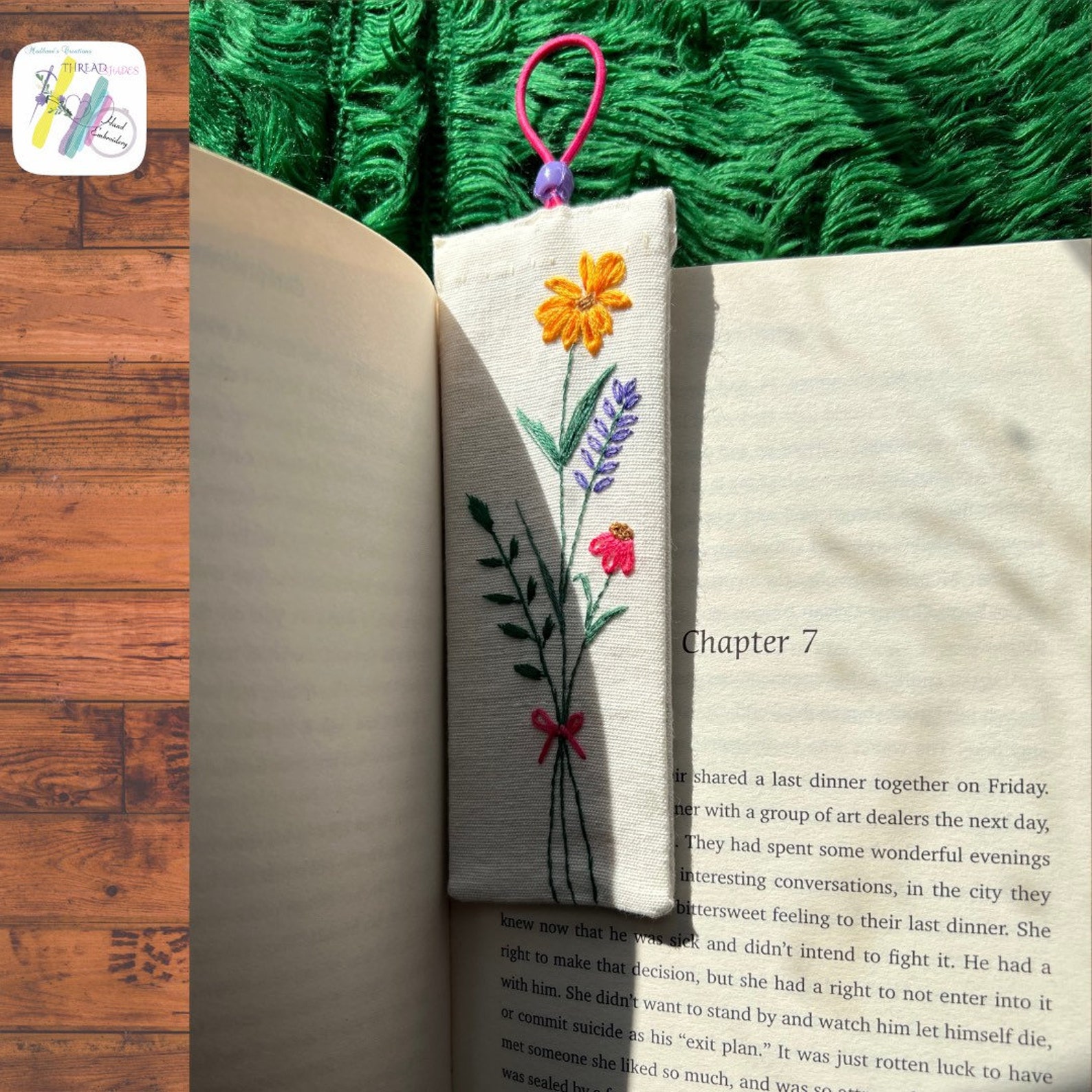 Handmade Floral Embroidered Bookmark: Cotton Reader Gift - Etsy
