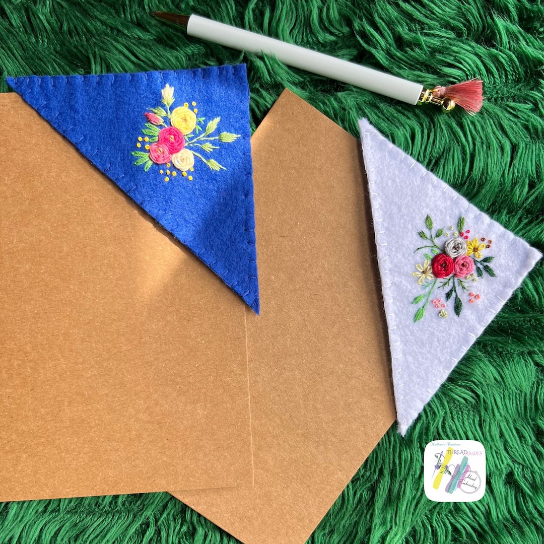 Felt Corner Bookmark, Handmade, Hand Embroidered, Rose Embroidery ...