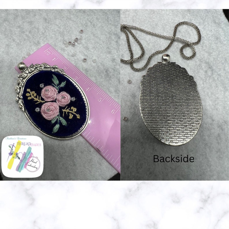 Hand Embroidery Necklace, Embroidered Pendant, Handmade Pendant, Rose ...