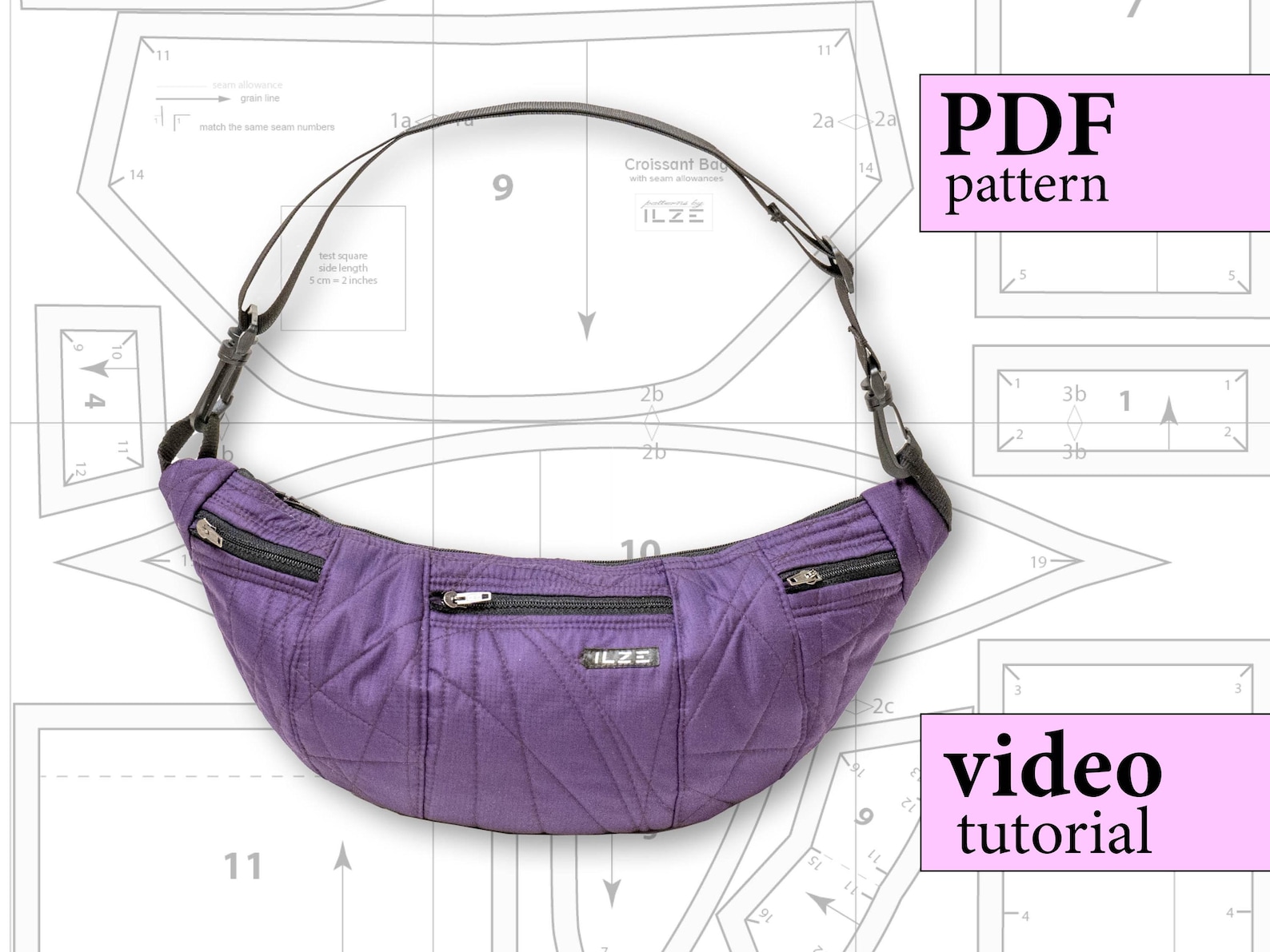 Croissant Bag Sewing Pattern PDF: Shoulder Bag With Pockets (A4/A0 ...