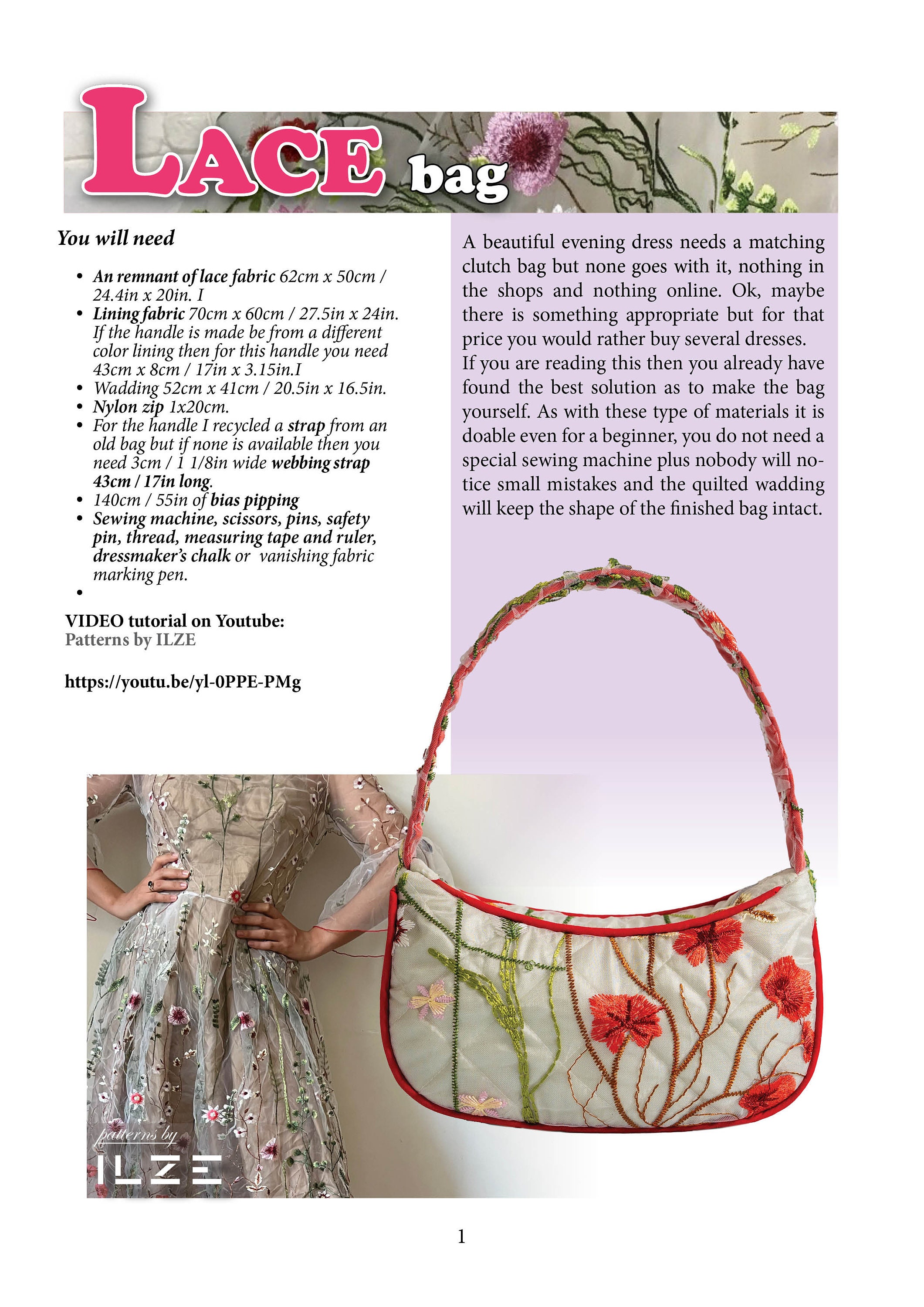 Evening Bag Sewing Pattern: Padded Lace Clutch, Bridal Bag (digital PDF ...
