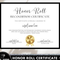 Editable School Honor Roll Certificate Academic Excellence Award (canva ...