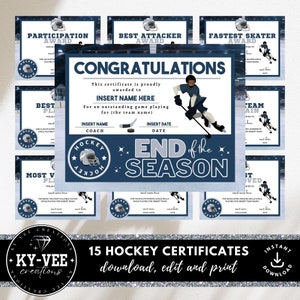15 Hockey Certificate Templates, INSTANT DOWNLOAD, Editable Awards ...