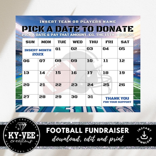 Football Calendar Fundraiser Template - Etsy