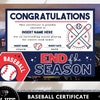 Editable Baseball Award Certificates, Award Ceremony Certificates, End ...