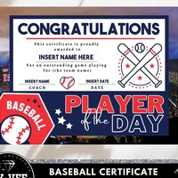 Editable Baseball Award Certificate Template, Team Recognition (digital ...