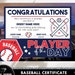 Editable Baseball Certificate Template, Player of the Day Award for ...