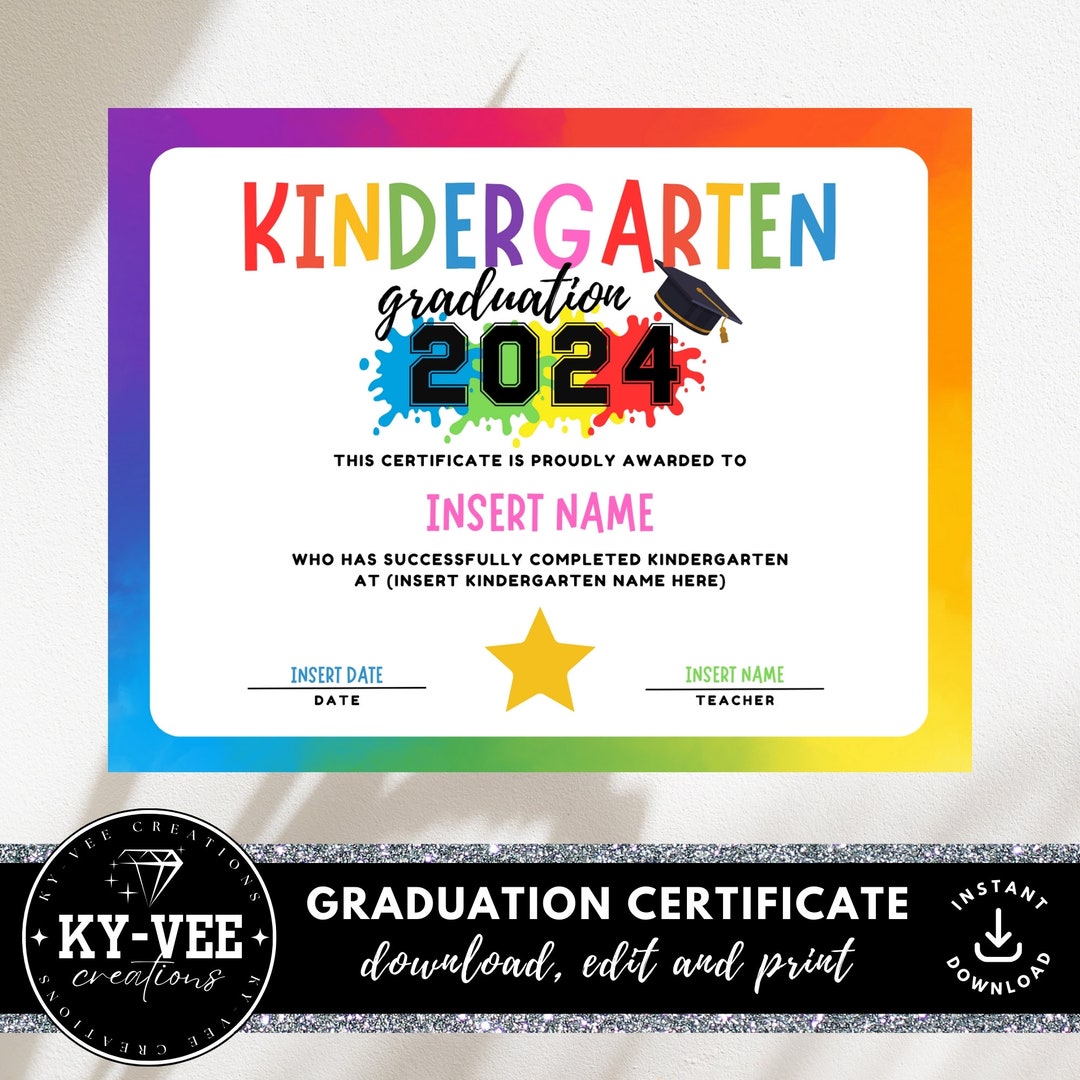 Kindergarten Graduation Certificate Template, INSTANT DOWNLOAD ...
