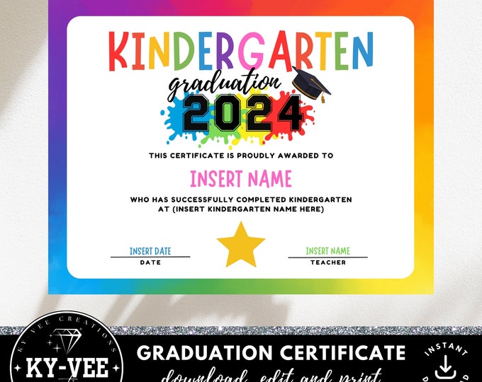 Editable Kindergarten Graduation Certificate, Printable Kindergarten ...